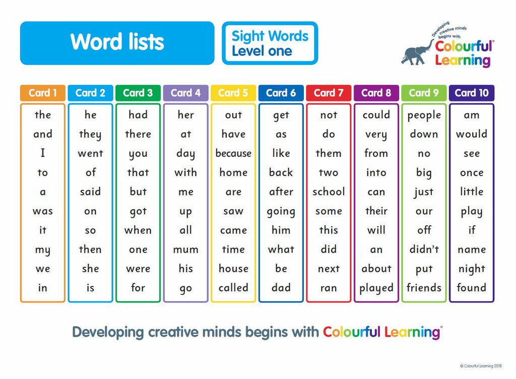 Colourful Learning - Sight Words Level 1 – William Ready